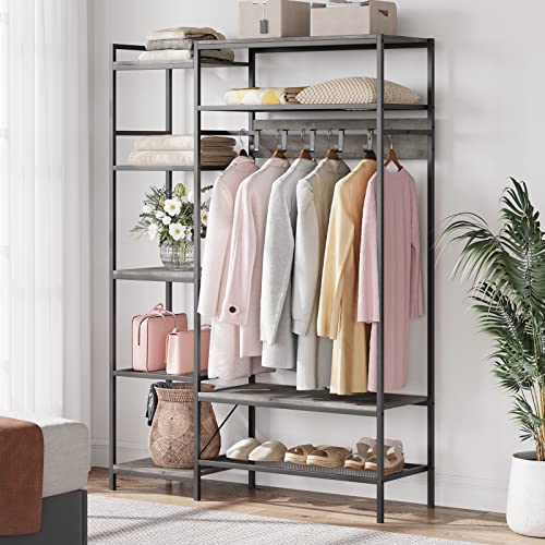 Alkmaar 71in Industrial Large Hall Tree, Freestanding Closet Organizer, Clothes Rack Hall Tree with Storage Bench, Heavy Duty Garment Rack Hanging Clothing Wardrobe Storage Closet for Bedroom