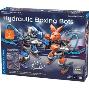 thames & kosmos hydraulic boxing bots stem experiment kit | build two hydraulic-powered boxing robots! | explore hydraulic, water-powered systems | challenge a friend to a robot duel!