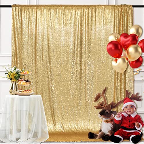 PartyDelight 2 Panels Gold 5FT X 10FT Sparkly Sequin Backdrop Curtains for Wedding, Party, Room Decorations.