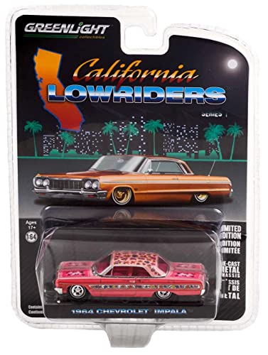 Greenlight 63010-A California Lowriders Series 1-1964 Chevy Impala Lowrider - Pink with Roses 1:64 Scale Diecast