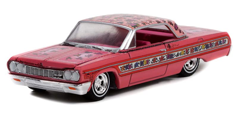 Greenlight 63010-A California Lowriders Series 1-1964 Chevy Impala Lowrider - Pink with Roses 1:64 Scale Diecast