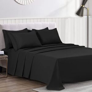 mejoroom 6piece queen sheet set - extra soft microfiber 1800 thread count luxury egyptian sheets with 16inch deep pocket - wrinkle&cooling bed sheets(queen, black beauty)