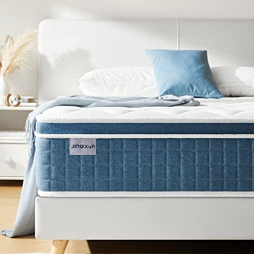 Jingxun 12 Inch Hybrid Mattress with Gel Memory Foam,Motion Isolation Individually Wrapped Pocket Coils Mattress,Pressure Relief,Back Pain Relief& Cooling Queen Bed, Queen size mattress