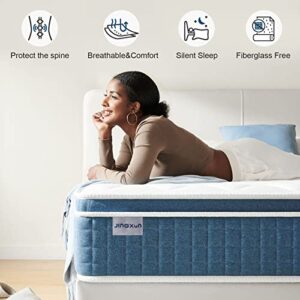 Jingxun 12 Inch Hybrid Mattress with Gel Memory Foam,Motion Isolation Individually Wrapped Pocket Coils Mattress,Pressure Relief,Back Pain Relief& Cooling Queen Bed, Queen size mattress