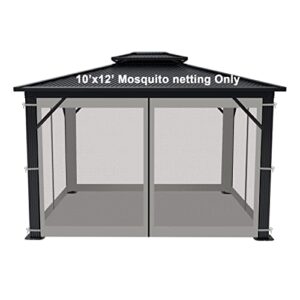 replacement universal gazebo netting 4 panels with zipper for garden patio yard, only netting (10‘x12’, grey)