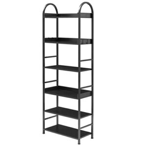 6-Tier Bookcase Freestanding Bookshelf with MDF Board & Round Top Frame, Narrow Rectangular Storage Shelves with Adjustable Foot Pads for Living Room, & Small Spaces (Black)