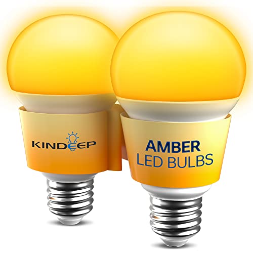 KINDEEP A19 Sleep Light Bulbs Dimmable, Blue Light Blocking Amber Yellow Light Bulbs, 9W Equivalent 60W, Soft Warm 2000K Porch Night Light Bulbs, E26 Dim Light Bulbs for Healthy Sleep, Bedroom, 2-Pack