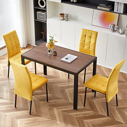 Homedot 5-Pieces Kitchen Table Set for 4,Soft Velvet Dining Chair Armless Modern Upholstered Side Chair with Black Metal Legs for Kitchen,Dining