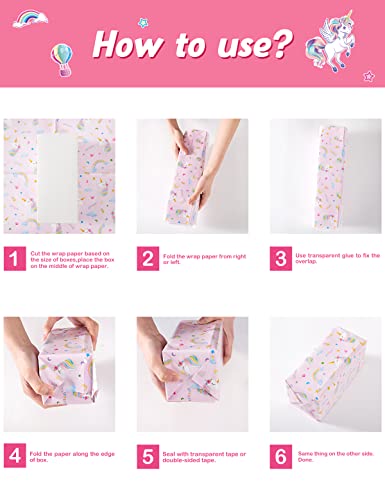 Unicorn Wrapping Paper - 10 Sheet 20'' x 27'' Unicorn Gift Wrapping Paper Girls Birthday Wrapping Paper Pink Wrapping Paper Child Gift Wrap Paper Wrapping Paper Kids Girls Birthday Wrapping Paper