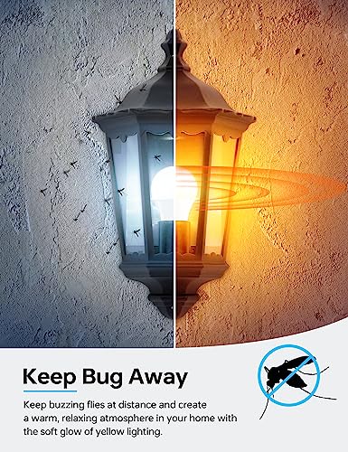 KINDEEP Yellow LED Bug Light Bulbs Outdoor 23W, A21 Amber Light Bulb 150W-200W Equivalent, 2000K Outdoor Light Bulbs for Porch, Patio, Deck, Backyard, E26 Base, Non-Dim, 2 Pack