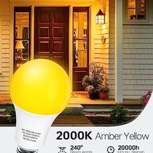 KINDEEP Yellow LED Bug Light Bulbs Outdoor 23W, A21 Amber Light Bulb 150W-200W Equivalent, 2000K Outdoor Light Bulbs for Porch, Patio, Deck, Backyard, E26 Base, Non-Dim, 2 Pack