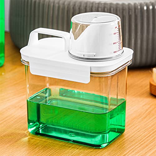 QXPDD Airtight Laundry Detergent Dispenser with Measuring Cup, Clear Laundry Powder Detergent Storage Box, Washing Powder Container Storage Bucket Detergent Box,1100ML