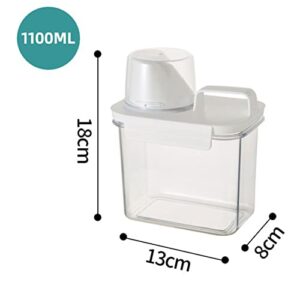 QXPDD Airtight Laundry Detergent Dispenser with Measuring Cup, Clear Laundry Powder Detergent Storage Box, Washing Powder Container Storage Bucket Detergent Box,1100ML