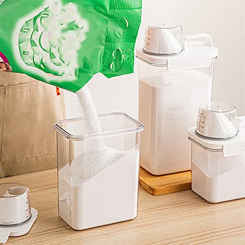 QXPDD Airtight Laundry Detergent Dispenser with Measuring Cup, Clear Laundry Powder Detergent Storage Box, Washing Powder Container Storage Bucket Detergent Box,2300ML