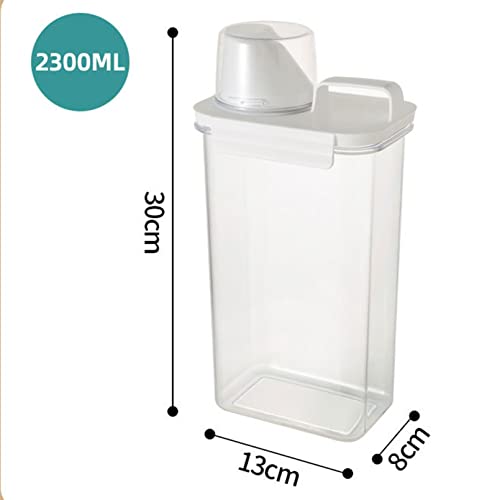 QXPDD Airtight Laundry Detergent Dispenser with Measuring Cup, Clear Laundry Powder Detergent Storage Box, Washing Powder Container Storage Bucket Detergent Box,2300ML