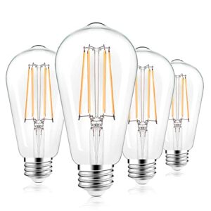 partphoner led light bulbs dimmable vintage edison bulb, e26 led bulb 60w equivalent 720 lumens, warm white 2700k, st58 antique led filament bulb cri 85+, clear glass, pack of 4