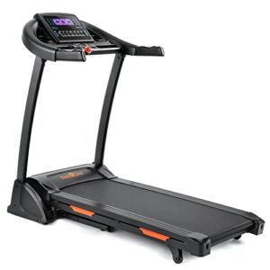 therun incline treadmill, treadmill for running and walking, 300 lbs weight capacity folding treadmill with 0-15% auto incline, wide belt, 3.5hp, app, heart rate, black