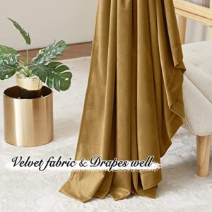 PONY DANCE Golden Brown Velvet Curtains of 96 inches Length,Super Soft Room Darkening Curtains for Living Room/Bedroom,Theatre Decoration, W52 x L96, Set of 2