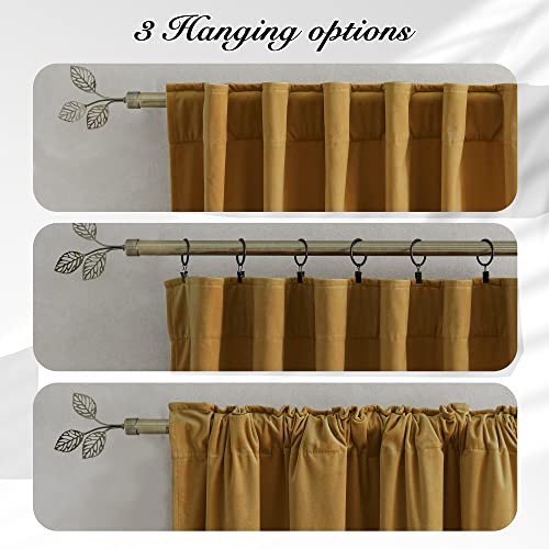 PONY DANCE Golden Brown Velvet Curtains of 96 inches Length,Super Soft Room Darkening Curtains for Living Room/Bedroom,Theatre Decoration, W52 x L96, Set of 2