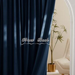 PONY DANCE Blue Blackout Velvet Curtains 84 inches - Rod Pocket Velvet Window Drapes Treatment for Bedroom,Extra Wide Super Soft Theater Velvet Curtains,Set of 2 Panels,Prussian Blue