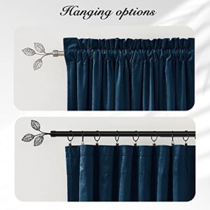 PONY DANCE Blue Blackout Velvet Curtains 84 inches - Rod Pocket Velvet Window Drapes Treatment for Bedroom,Extra Wide Super Soft Theater Velvet Curtains,Set of 2 Panels,Prussian Blue