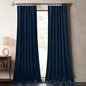 PONY DANCE Blue Blackout Velvet Curtains 84 inches - Rod Pocket Velvet Window Drapes Treatment for Bedroom,Extra Wide Super Soft Theater Velvet Curtains,Set of 2 Panels,Prussian Blue