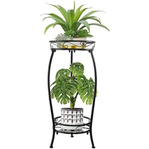 cefzum plant stand indoor outdoor, 2 tier tall metal plant shelf corner display rack, 27'' potted multiple pot holder decorative flower stand for corner, patio, balcony garden