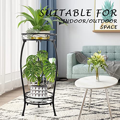 Cefzum Plant Stand Indoor Outdoor, 2 Tier Tall Metal Plant Shelf Corner Display Rack, 27'' Potted Multiple Pot Holder Decorative Flower Stand for Corner, Patio, Balcony Garden