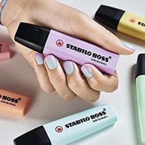 STABILO Highlighter BOSS ORIGINAL - Essential Pastel Pack of 5 - Mint Green, Turquoise, Lilac Haze, Pink Blush & Creamy Peach