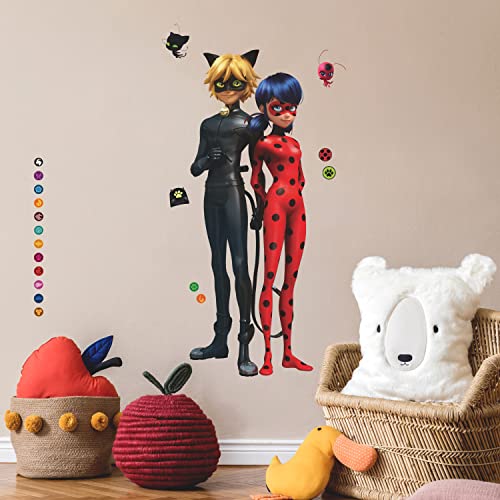 RoomMates RMK5332GM Miraculous Tales of Ladybug and Cat Noir Giant Peel and Stick Wall Decals, Multi