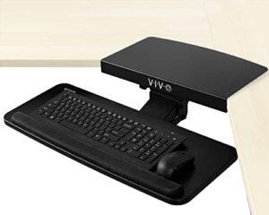 vivo adjustable computer keyboard and mouse platform tray with corner connector, ergonomic under table desk mount drawer for l-shaped workstations, underdesk shelf, black, mount-kb03b-c