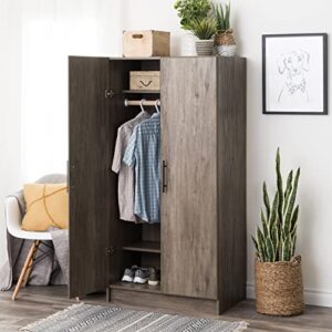 Prepac Elite Functional Wardrobe Closet Cabinet with Hanging Rail, Simplistic 2-Door Armoire Portable Closet 20" D x 32" W x 65" H, Drifted Gray, DEW-3264