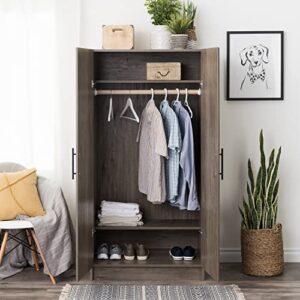 Prepac Elite Functional Wardrobe Closet Cabinet with Hanging Rail, Simplistic 2-Door Armoire Portable Closet 20" D x 32" W x 65" H, Drifted Gray, DEW-3264