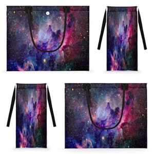 cfpolar Reusable Grocery Shopping Bag with Hard Bottom, Galaxy Star Nebula Large Foldable Multipurpose Heavy Duty Tote with Zipper Pockets, Stands Upright, Durable and Eco Friendly, Beach Bag