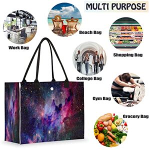 cfpolar Reusable Grocery Shopping Bag with Hard Bottom, Galaxy Star Nebula Large Foldable Multipurpose Heavy Duty Tote with Zipper Pockets, Stands Upright, Durable and Eco Friendly, Beach Bag