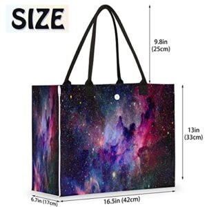 cfpolar Reusable Grocery Shopping Bag with Hard Bottom, Galaxy Star Nebula Large Foldable Multipurpose Heavy Duty Tote with Zipper Pockets, Stands Upright, Durable and Eco Friendly, Beach Bag