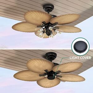 YITAHOME Tropical Ceiling Fans with Lights Remote, Wall Control Switch, 52 Inch Palm Leaf Fanlight with Clear Seeded Glass Light Kit, 3 Speed, 4 Timer, Silent Reversible Motor, Sandstone and Black