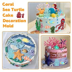 MYPRACS Marine Theme Fondant Silicone Mold Seaweed Sea Fish Coral Sea Turtle Chocolate Candy Mold For Sugar Cake Decorating Cupcake Topper Gum Paste Polymer Clay Set Of 5