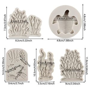 MYPRACS Marine Theme Fondant Silicone Mold Seaweed Sea Fish Coral Sea Turtle Chocolate Candy Mold For Sugar Cake Decorating Cupcake Topper Gum Paste Polymer Clay Set Of 5