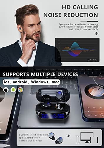 Wireless Earbuds Bluetooth 5.3 Headphones,160hrs Playback Button Control IP6 Waterproof Earphones In-Ear Power Display TWS Ear Buds with Mic and 1800mAh Charging Case Stereo Bass for Workout Sport