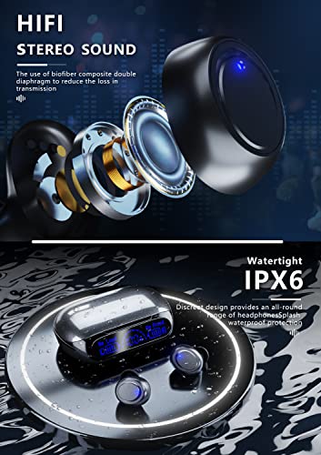 Wireless Earbuds Bluetooth 5.3 Headphones,160hrs Playback Button Control IP6 Waterproof Earphones In-Ear Power Display TWS Ear Buds with Mic and 1800mAh Charging Case Stereo Bass for Workout Sport