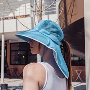 Sun Hat Womens UV Protection Fishing Hat Foldable Waterproof Hiking Hat Women Wide Brim Gardening Hat with Neck Flap Blue