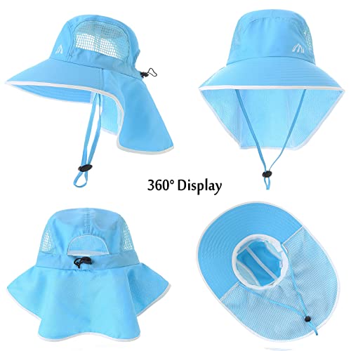 Sun Hat Womens UV Protection Fishing Hat Foldable Waterproof Hiking Hat Women Wide Brim Gardening Hat with Neck Flap Blue