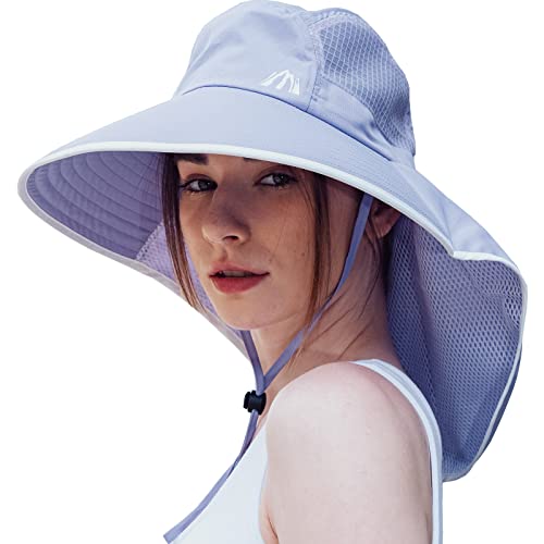 Womens Wide Brim UV Sun Protection Hats Foldable Waterproof Fish Hat Women with Neck Flap Light-Purple