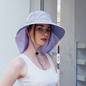 Womens Wide Brim UV Sun Protection Hats Foldable Waterproof Fish Hat Women with Neck Flap Light-Purple