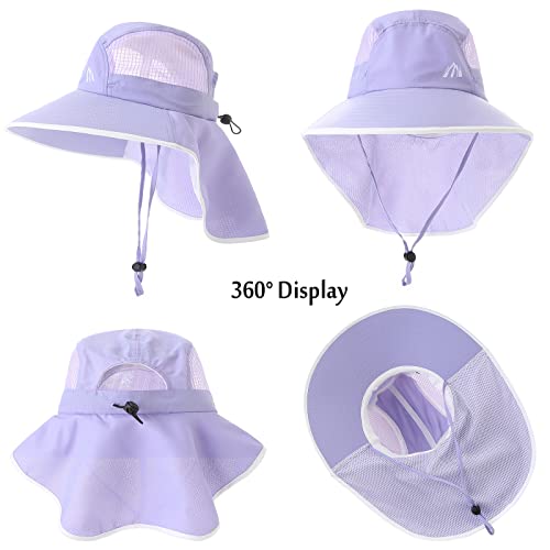 Womens Wide Brim UV Sun Protection Hats Foldable Waterproof Fish Hat Women with Neck Flap Light-Purple