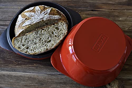 Lava Cast Iron Artisan Bread Baker, Enameled Cast Iron Bread Oven, Rectangle Loaf Pan, Sourdough, Italian, French Bread Baking Pan, Bread Kit with Lid (Red, 9.5" by 10.5")