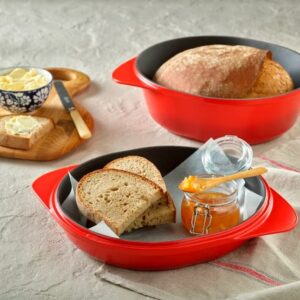 Lava Cast Iron Artisan Bread Baker, Enameled Cast Iron Bread Oven, Rectangle Loaf Pan, Sourdough, Italian, French Bread Baking Pan, Bread Kit with Lid (Red, 9.5" by 10.5")