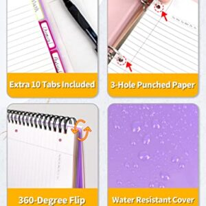 SUNEE 5 Subject Notebook College Ruled - 300 Pages, 8.2"x10.8", Spiral Lined Notebook with 5 Pocket Colored Dividers, 3-Hole Punched Paper, Purple Notebooks for School Supplies, Home & Office, Writing Journal