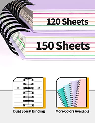 SUNEE 5 Subject Notebook College Ruled - 300 Pages, 8.2"x10.8", Spiral Lined Notebook with 5 Pocket Colored Dividers, 3-Hole Punched Paper, Purple Notebooks for School Supplies, Home & Office, Writing Journal